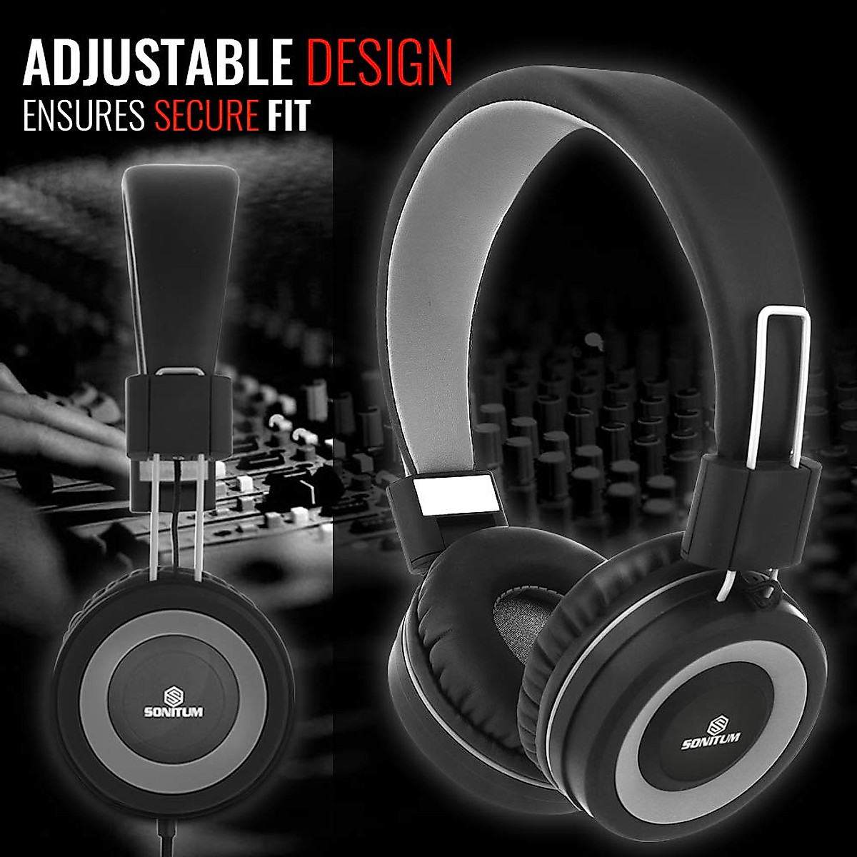 Sonitum Kids Headphones with Microphone, Wired Head Phones with Volume Control for Computer Cellphone, On Ear Headphones for School, Foldable/Adjustable fit Tangle Free 1.5m Cord, 3.5mm Jack