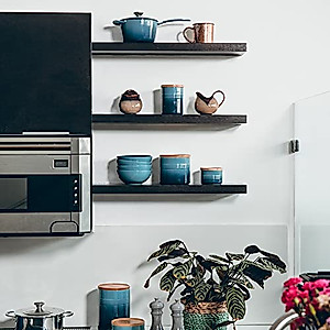 Floating Shelves, Black Wood Wall Mounted Shelves with Invisible Brackets for Bedroom Living Room Bathroom Kitchen, Shelves for Wall Decor Storage Set of 3
