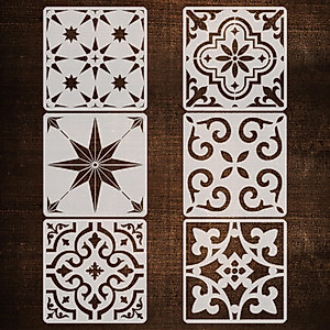6Pieces Floor Stencil Reusable, 12 x 12 inch for Tile Floor Slabs Wall Stencil Wood Painting Template Paint Stencils for Walls Furniture Garden Patio Bathroom Decor DIY