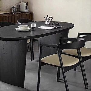 NIUYAO Modern Solid Oval Table with Double Pedestal, Natural Black Wood Top Table Simplicity Wabi-sabi Style Furniture for Dining Room Kitchen Leisure Coffee Table -47" L x 27.5" W x 29.5" H