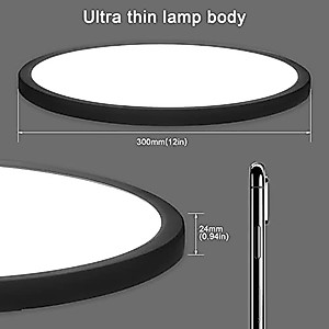 Marfete 2Pcs Flush Mount LED Ceiling Light Dimmable with Remote Control, 12 Inch 25W 3 Color Temperature Close to Ceiling Light 3000-6500K, Modern Ultra-Thin Round Ceiling Lamp, for Bedroom