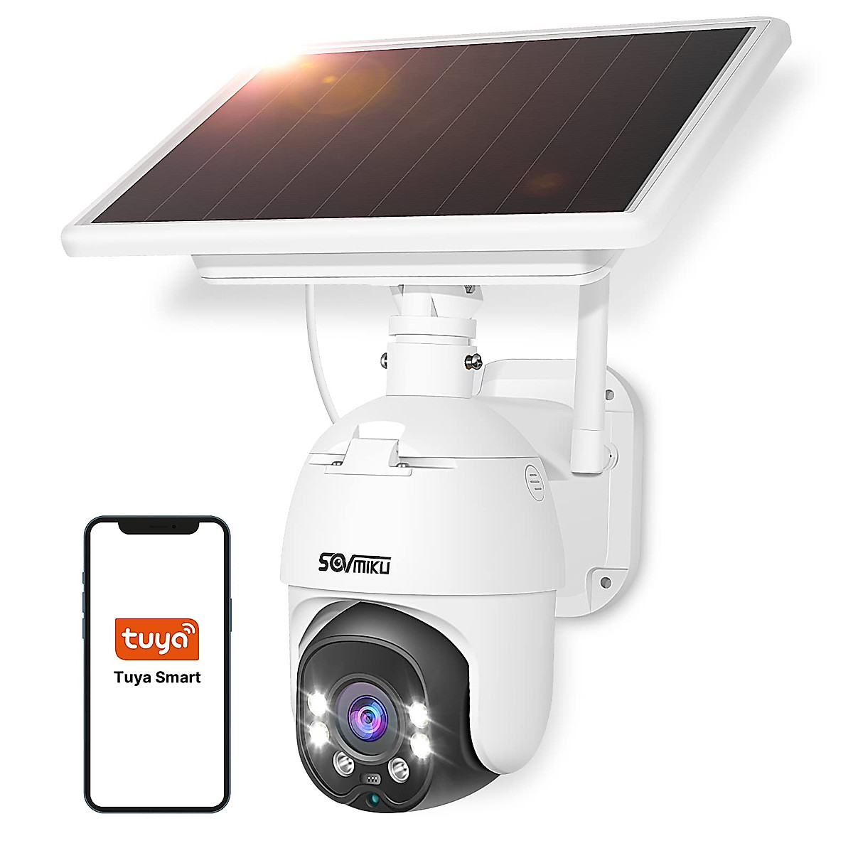 SOVMIKU Solar Security Camera Outdoor,1080P Wire-Free Pan Tilt 360° View Spotlight Indoor,WiFi Solar/Battery Powered Security Cameras 4X Digital Zoom,2-Way Audio, Motion Detection,Tuya APP