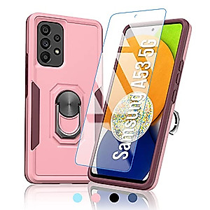 TUNKARMOR for Samsung Galaxy A53 5G | A53 5G UW Case: with Tempered Screen Protector Built in Rotable Ring Kickstand Military Grade Dual Layer Shockproof Protective Phone Cover - Rose Pink
