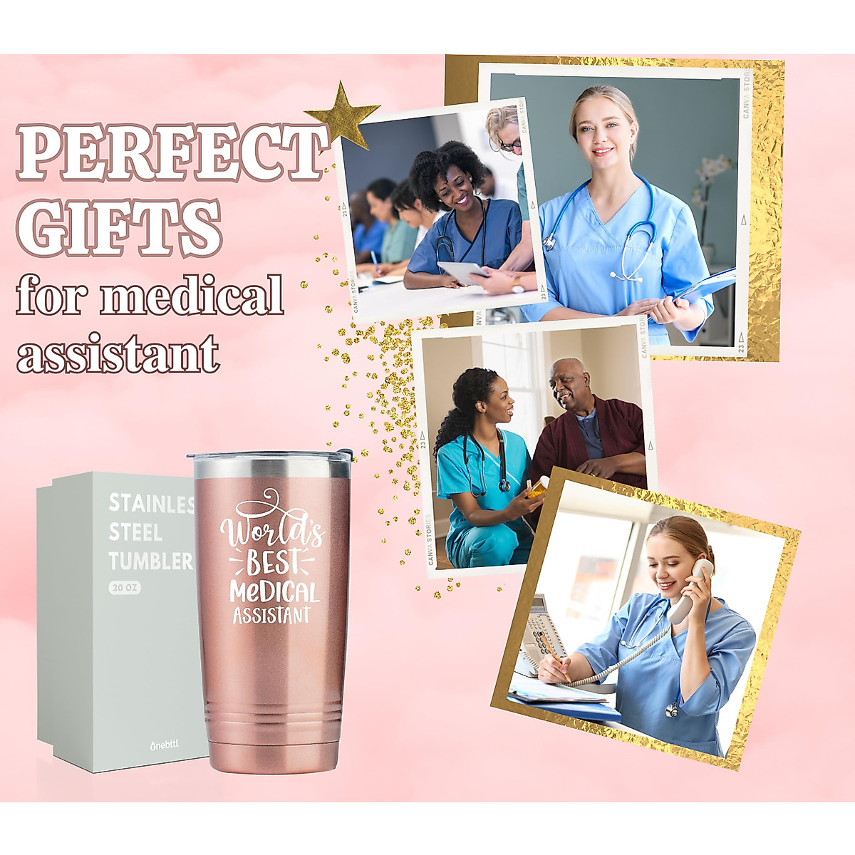 Onebttl Medical Assistant Gifts for Wowen, Gifts for Medical Assistant on Medical Assistant Week, Birthday and Christmas, 20oz Insulated Stainless Steel Tumbler - World's Best Medical Assistant