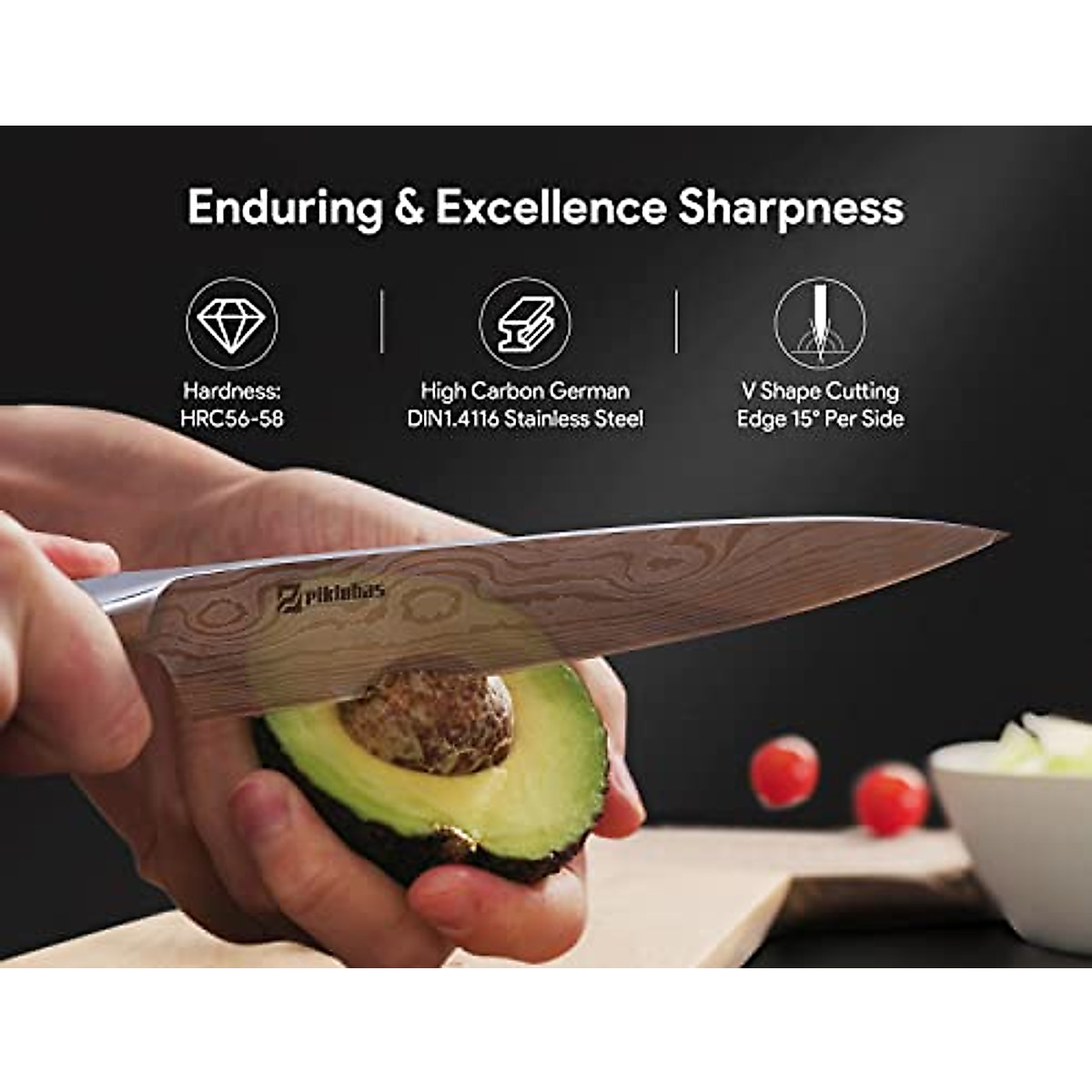 Piklohas Knife Sets For Kitchen With Block, 14 Pieces Kitchen Knife Set With Magnetic Knife Holder, German High Carbon Stainless Steel Damascus Pattern Chef Knife Set With Sharpener, Steak Knives, Red