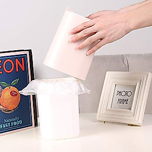 Sheebo Modern Plastic Mini Wastebasket Trash Can with Lid for Bathroom Vanity, Desktop, Tabletop or Coffee Table - Dispose of Cotton Rounds, Makeup Sponges, Tissues; 2 Liter (Tall - Pink)