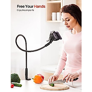 Aomiker Gooseneck Phone Holder for Bed - [2023 Upgrade Nylon Braid] 38” Flexible Lazy Arm Clip, 360 Adjustable Overhead Phone Mount for iPhone 14 13 12 11 Pro Max Mini Plus, all 4-7" Cellphone - Black