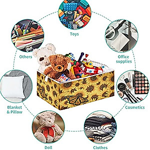 visesunny Closet Baskets Sunflower Butterfly Storage Bins Fabric Baskets for Organizing Shelves Foldable Storage Cube Bins for Clothes, Toys, Baby Toiletry, Office Supply