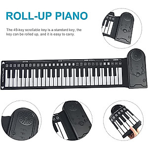 Roll Up Piano,49 Keys Electric Piano Keyboard,Portable Keyboard Piano,Keyboard Piano for Beginners(Black)