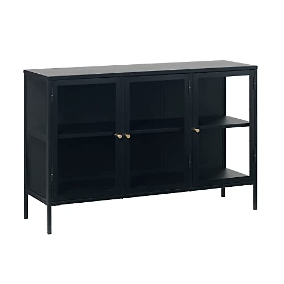 Unique Furniture Dover 3-Section Sideboard Glass Door Display Cabinet, Black