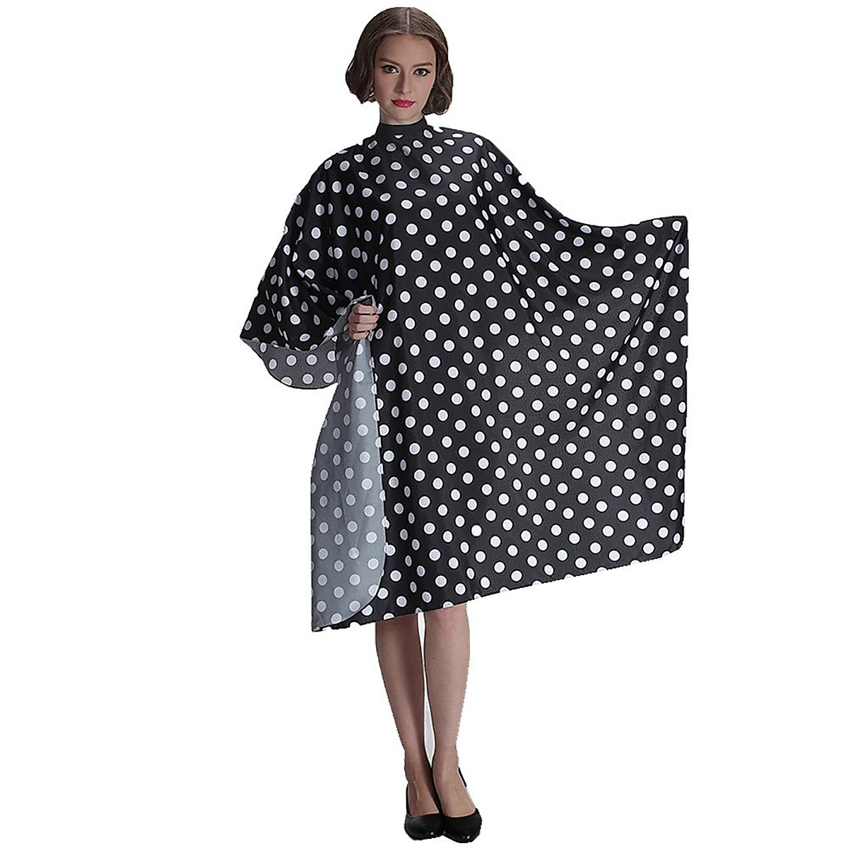 SMARTHAIR Professional Salon Cape Polyester Barber Cape Hair Cutting Cape,54"x62",Black and White Dots,C375001C