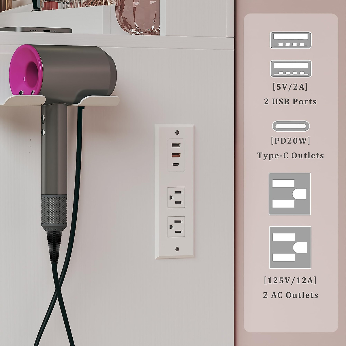 ALEXNUTRE Makeup Vanity Desk with Mirror and Lights, Vanity with Power Outlet, 3 Lighting Color Adjustable for Bedroom, Large Drawers and Storage Shelves, White