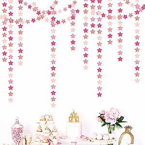Hot-Pink Rose-Gold Party Decorations Garland - 62ft Twinkle Little Star Hanging Streamers Banner,Birthday Wedding Bridal Baby Shower Bachelorette Engagement Valentines Day Decor Hugtmr