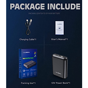 ULUSERN Rechargeable Battery/Power Bank 12v 14400mAh for Heated Jackets, Heated Hoodies and Heated Vests,DC Port Diameter : 4mm