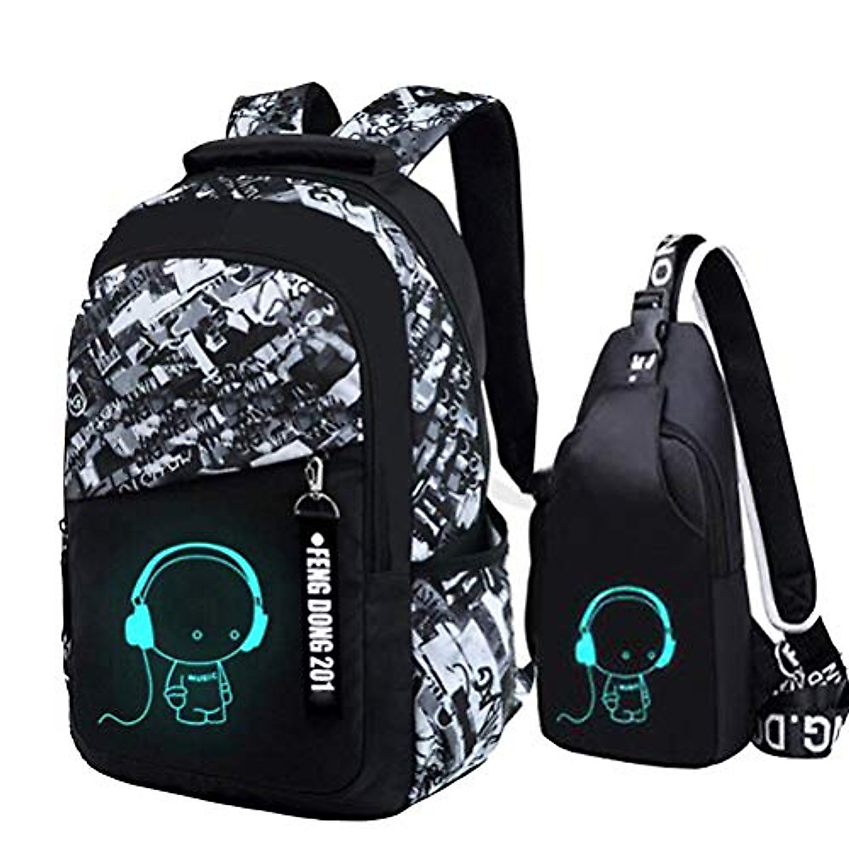Asge School Backpack for Boys Print Backpack Teenagers Nylon Large School Bag Outdoor Reflective Daypack