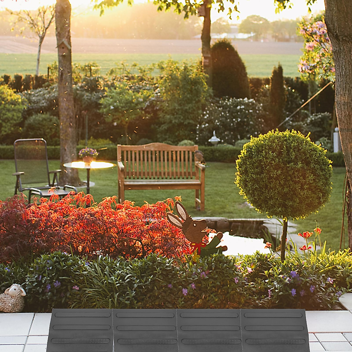 4pcs Tactile Paving Tiles Rubber Blind Road Bricks Patio Deck Tiles Outdoor Sidewalk Pad Walkway Floor Stickers for Pathway Garden Poolside Balcony