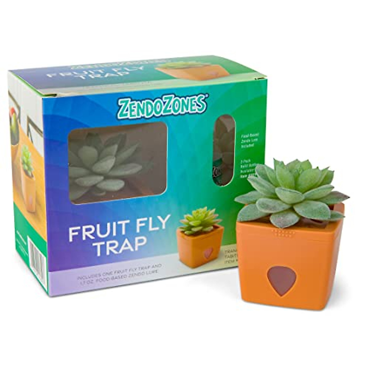 ZendoZones Fruit Fly Trap with Zendo Lure, Tranquil Tabitha with Plastic, terracotta Base, Refillable and Reusable, Long-Lasting