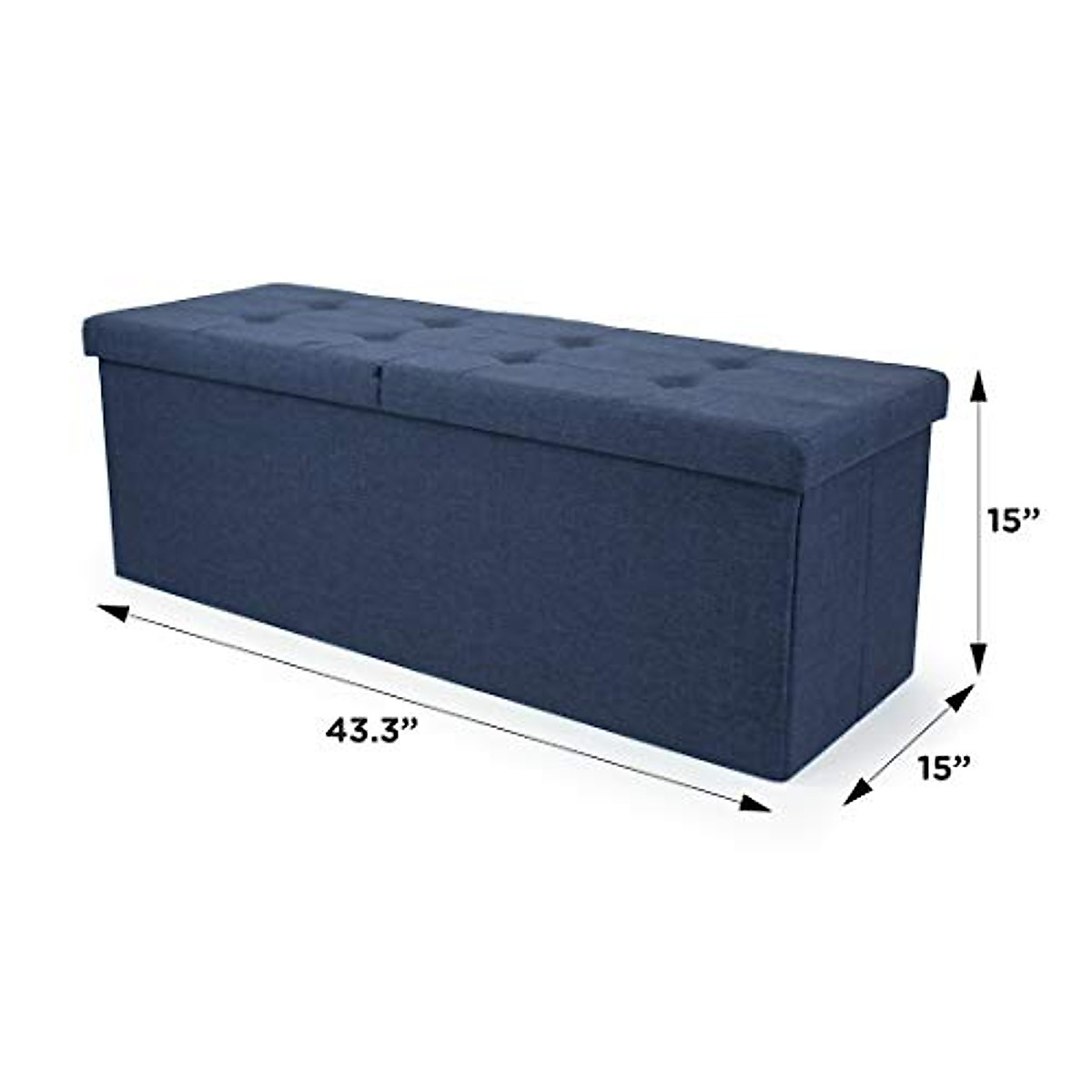 Humble Crew, Navy Folding Storage Ottoman Bench with Tufted Padded Flip Lid