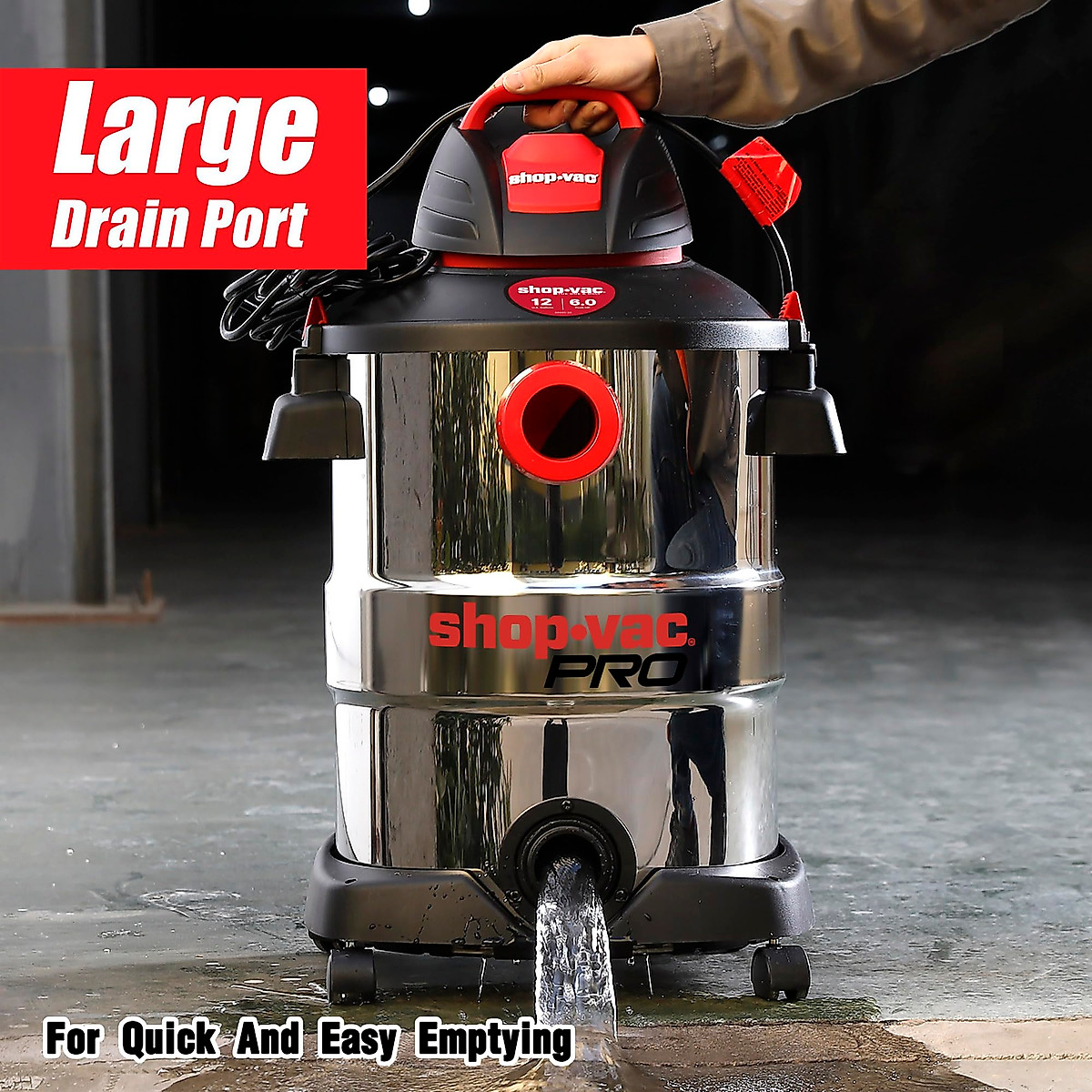 Shop-Vac 12 Gallon 6.0 Peak HP Wet/Dry Vacuum, Stainless Steel Tank, 3 in 1 Function Portable Shop Vacuum with Attachments, Drain Port, Ideal for Jobsite, Garage & Workshop. 5926211