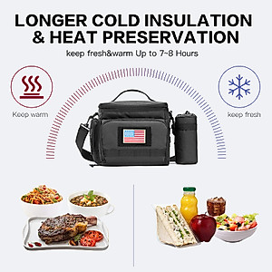 UMUFUKA Lunch Box for Men, Tactical Lunch Cooler Tote,Insulated Lunch Bag Adult, With Detachable MOLLE Water Bottle Pouch, Men Leakproof Lunch Bag for Work Picnic (Black)