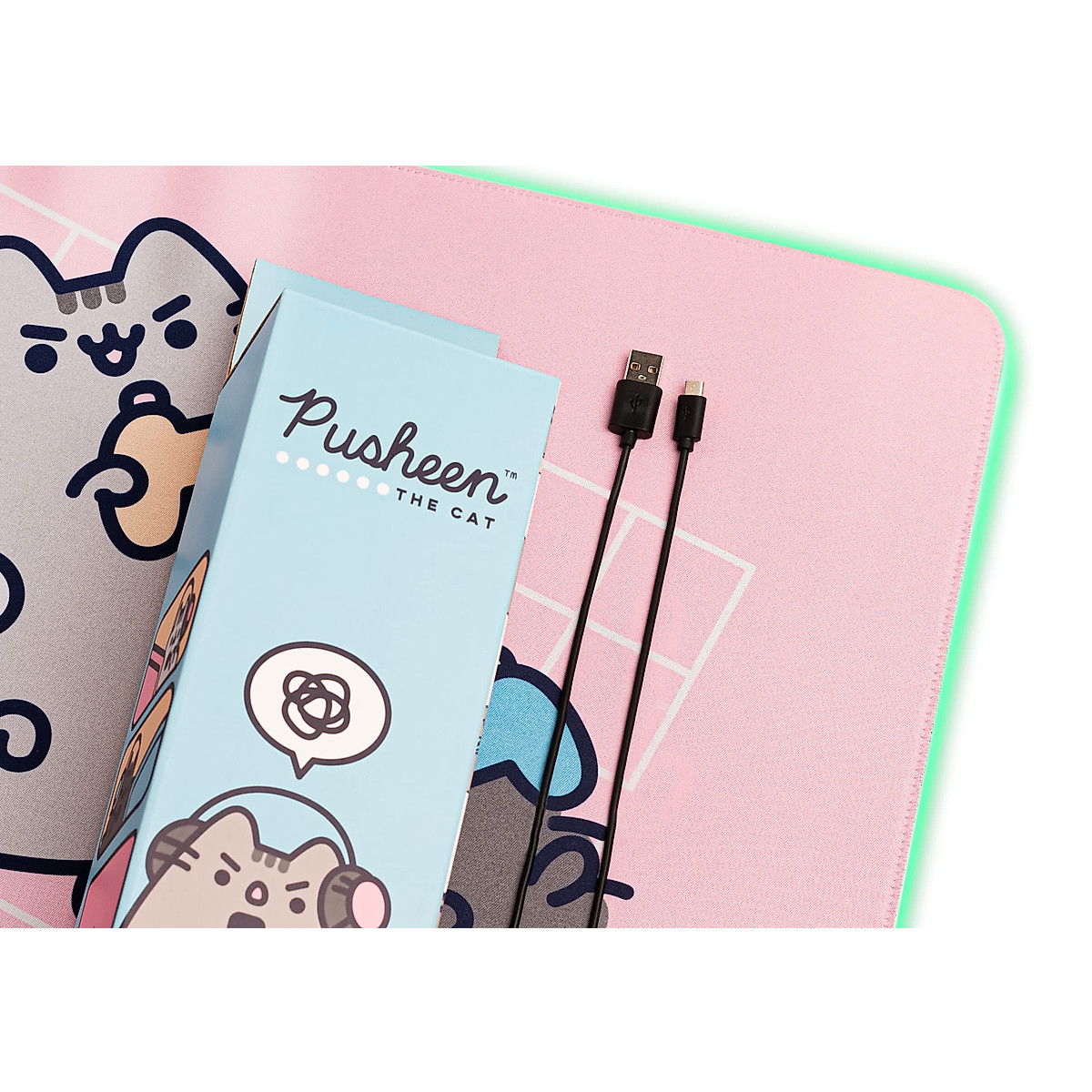 Erik Official Pusheen XXL RGB Gaming Mouse Mat | LED Mouse Mat | 900x400x4 mm Non-Slip Rubber Base Mouse Pad RGB, RGB Gaming Mouse Pad, Keyboard Mouse Mat | Pusheen Gifts | Kawaii Gaming