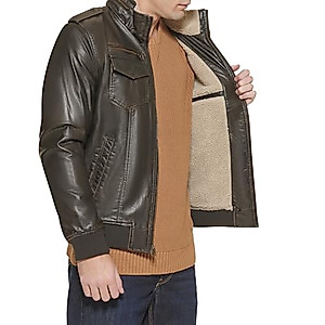 Levi's Men's Faux Leather Aviator Bomber Jacket (Regular & Big & Tall Sizes), Dark Brown/Sherpa Lined, M