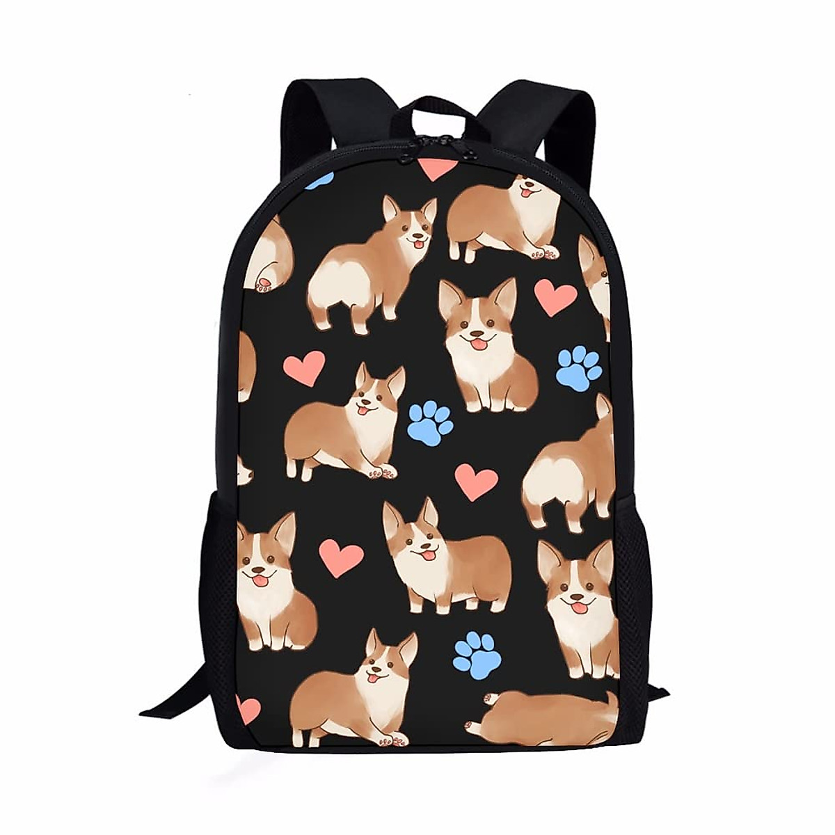 TOADDMOS Corgi Print Boys Girls Fashion School Bag Set Backpack with Lunch Box and Pencil Case, Middle School Student Bookbag Set