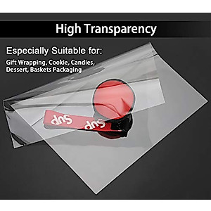 MORIDA 50 Pcs 12x16 inch Cello Cellophane Treat Bags Clear Flat for Gift Wrapping, Bakery, Cookie, Candies, Dessert, Baskets Packaging with Color Twist Ties…