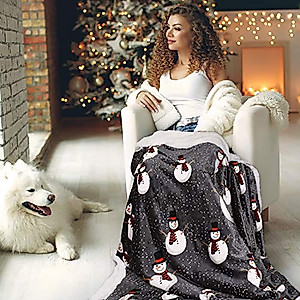Christmas Throw Sherpa Blanket 50" x 60" Snow Man Pattern, Super Soft Fluffy Sherpa Throw TV Blanket Decorative Blanket for Bed Couch Holidays Grey
