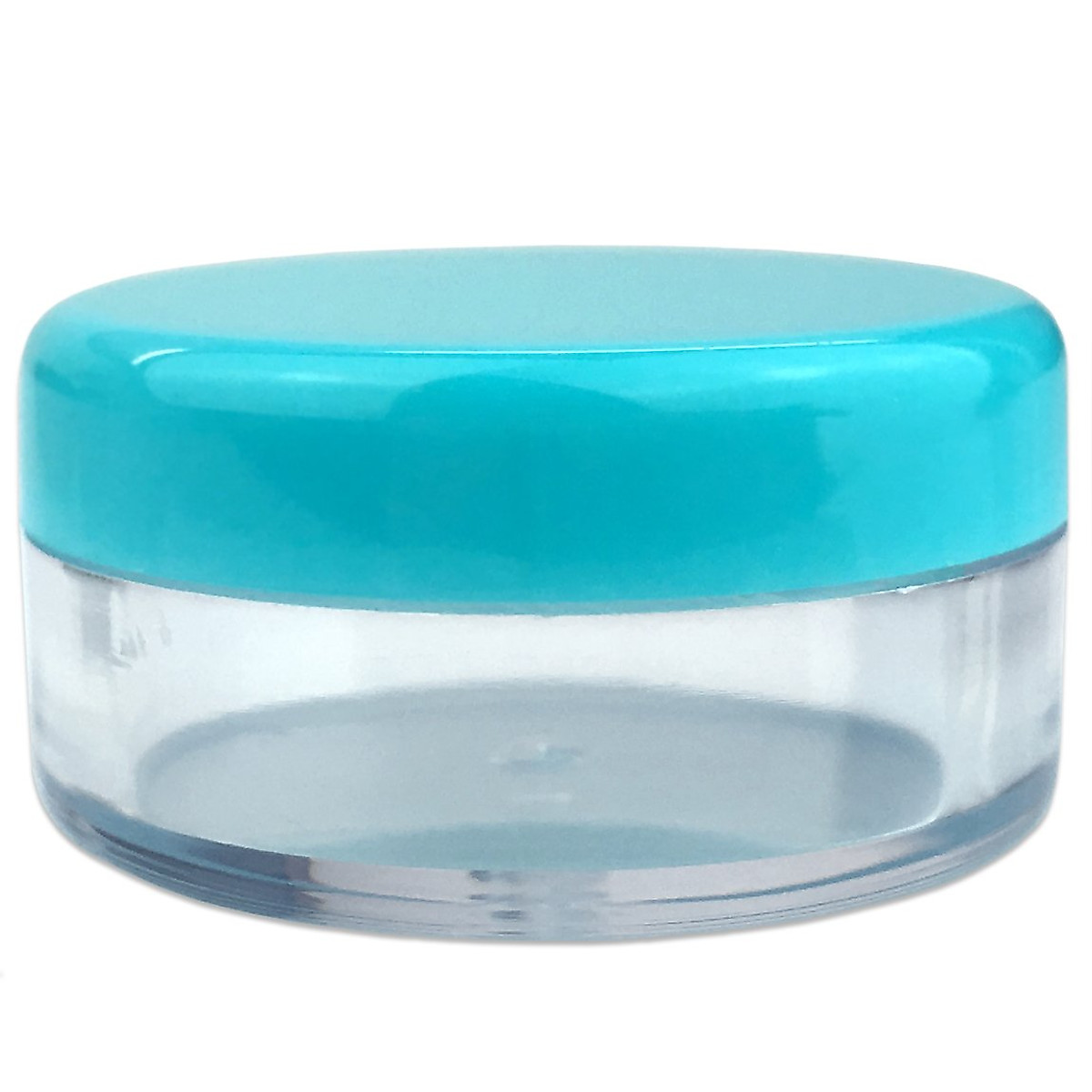 (Quantity: 50 Pieces) Beauticom 5G/5ML Round Clear Jars with Teal Sky Blue Lids for Scrubs, Oils, Toner, Salves, Creams, Lotions, Makeup Samples, Lip Balms - BPA Free