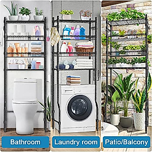 Bathroom Over The Toilet Storage Shelf - Over Toilet Bathroom Organizer Rack with 4 Tier Bathroom Space Saver Toilet Stand Shelves Bathroom Stand Above Toilet Bathroom Rack Organizer Over Toilet,Gray