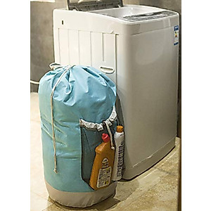Amelitory Large Backpack Laundry Bag with a Strong Shoulder Strap Storage Bag Drawstring Closure Lake Blue