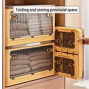 MAOWAPLG Folding Storage Box with Lid and Latches, 30 Qt Clear Stackable Storage Bins with Wheels, 5-Door Small Foldable Plastic Storage Boxes for Organizing Clothes Toy Books Grocery Quilt (1 Pack)