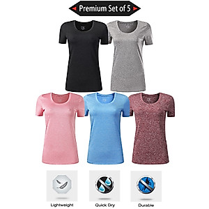 5 Pack Women's Quick Dry Short Sleeve T Shirts, Athletic Workout Tee Tops for Gym Yoga Running (Set 1, X-Large)