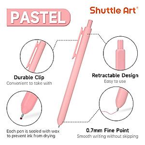 Shuttle Art Colored Retractable Gel Pens, 10 Pastel Ink Colors, Cute Pens 0.7mm Fine Point Quick Drying for Black Paper Writing Drawing Journaling Note Taking School Office Home