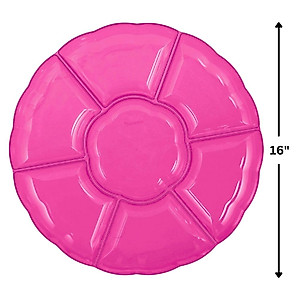 Premium Pink Plastic Compartment Chip & Dip Tray - 16" (Pack Of 1) - Unique, Elegant & Durable Serveware For Parties, Appetizers & Snacks