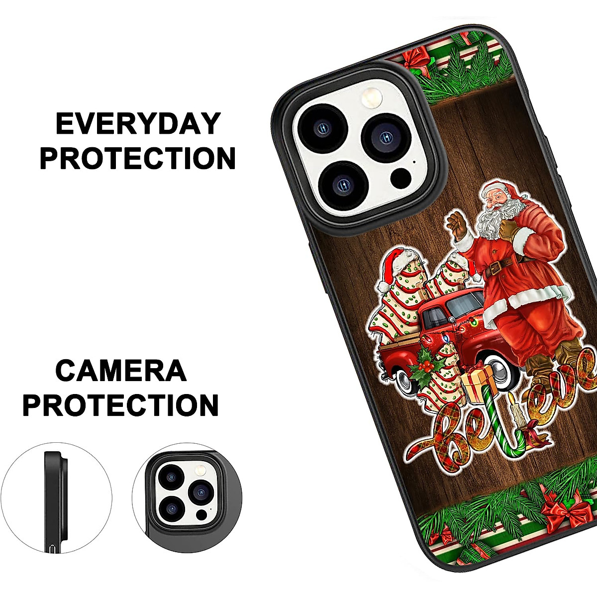 Believe Santa Red Truck Xmas Present Merry Bright Phone Case Compatible with iPhone 15 14 13 12 11 Pro Max Mini XR 8 Plus Samsung S23 S22 S21 S20 FE A14 A54 A03S A53 A13 Z Flip 3/4