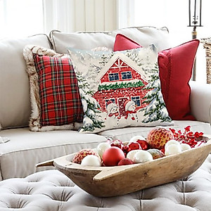 PANDICORN Christmas Pillow Covers 20x20 Set of 4 Hello Winter Wonderland Forest Reindeer Farmhouse Rustic Christmas Decorations Christmas Pillows Decorative Throw Pillows Cases Holiday Decor for Couch