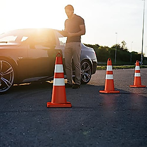 MERCHY HERO Traffic Cones – 6-Pack Traffic Safety Cones with Handle – 28-inch Heavy-Duty Orange Cones with Reflective Collars – Stackable Cones for Parking Lot