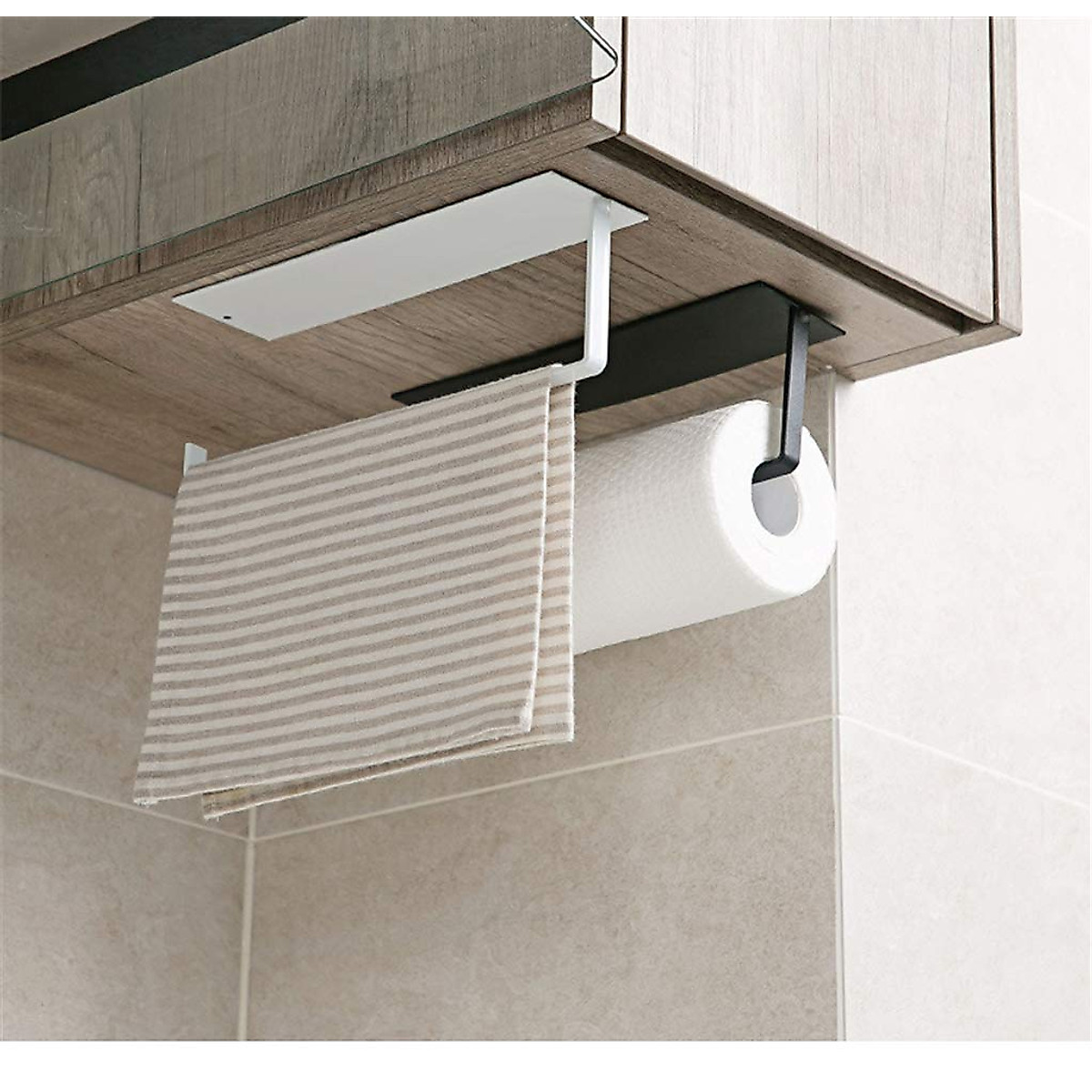 Votono Towel Rack Self Adhesive Toilet Paper Roll Holder Wall Hanging Rack Wall Mounted Kitchen Washroom (2 Pack Black)