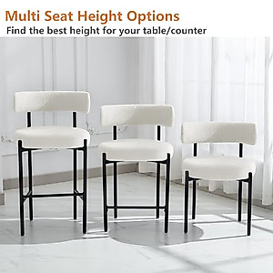 Locus Bono Boucle Dining Chairs Set of 4, Modern Upholstered Dining Room Chairs, Armless Kitchen Chair for Dining Room, Living Room, Black Metal Legs (4 PCS, White)
