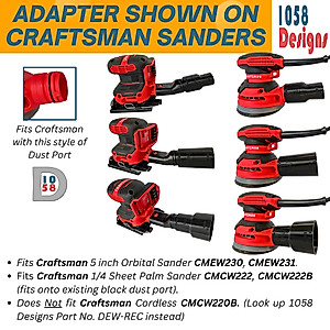 1058 Designs - Sander Vacuum Adapter for DeWalt or Craftsman Sanders - Shop Vac Attachment for Dust Collection (2-1/2")