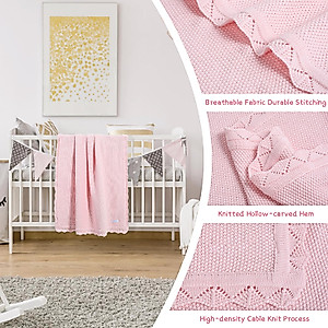 TRENDSTITCH 100% Cotton Baby Blanket Knit Soft Warm Lace Toddler Newborn Nursery Blanket,30 x 40 Inches, Light Pink