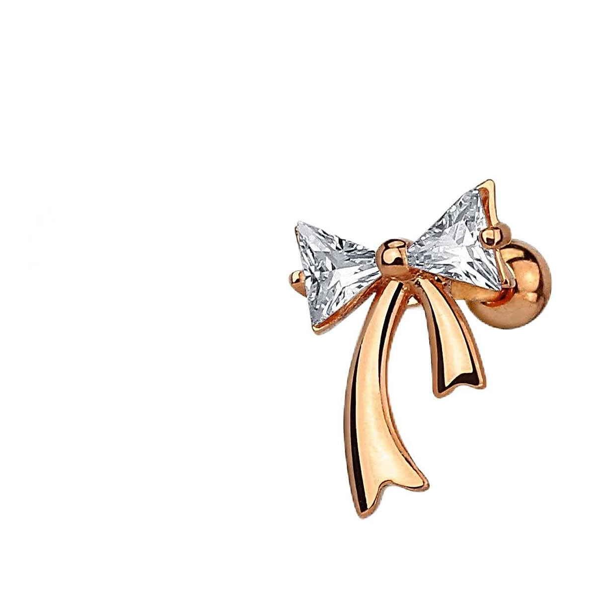 Ribbon CZ 14K Gold Plated Surgical Steel Helix Tragus Cartilage Bar Stud Earring - Rose Gold