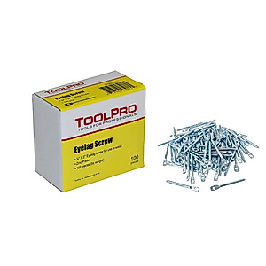 100 Pack, ToolPro 3 Inch Eye Lag Screws, Zinc Plated Carbon Steel Construction Screws for use with attaching Hanger Wire to Ceiling Joists.