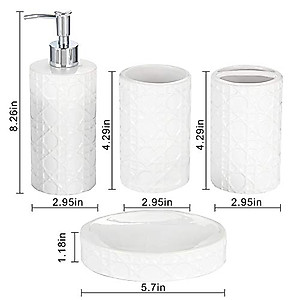 CAA'S Bathroom Accessories Set Ceramic 4 Pieces Bathroom Ensemble for Bath Decor Includes Lotion Dispenser Toothbrush Holder Tumbler Soap Dish (White Netting)