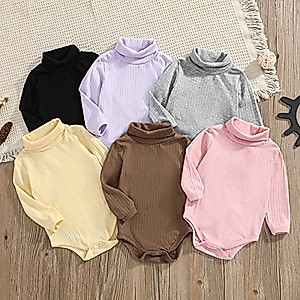 oneflow Newborn Infant Baby Boy Girl Fall Outfit Turtleneck Bodysuit Shirt Long Sleeve Romper Top Basic Solid Warm Clothes (12-18 Months,Black Turtleneck)