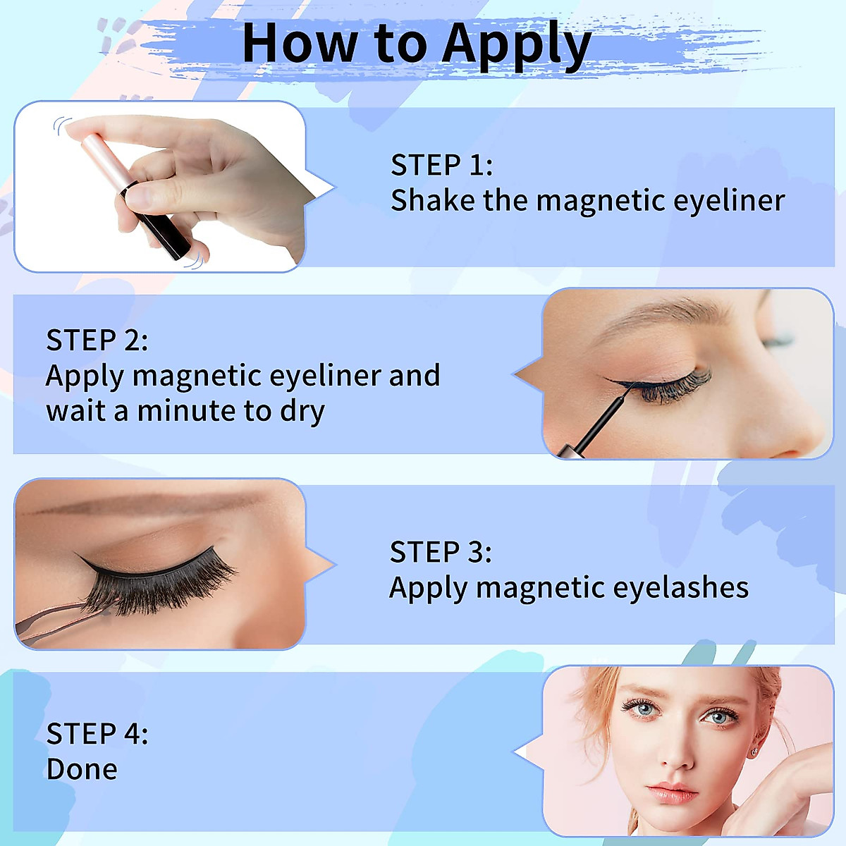 Magnetic Eyelashes Kit,Reusable Magnetic lashes Natural Look and Long Lasting,10 Pairs Lightweight False Eyelashes with Eyeliner＆Tweezers, Easy to Wear, No Glue Needed …