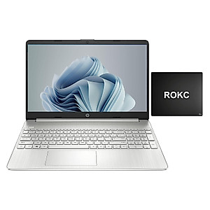 HP 2021 15 Laptop, AMD Ryzen 5 5500U(Beat i7-1065G7) 16GB RAM 512GB SSD 15.6 FHD Display, Webcam for Zoom, HDMI, Wi-Fi, Premium Lightweight Thin Design, Win 10 S-Free Windows 11 Update| ROKC Bundle