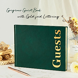JUBTIC Guest Book, Sign in Book for Wedding Reception, Baby Shower, Funeral, Graduation Party - Premium Keepsake for Life's Special Events with Pen (Dark Green, 7" x10″)